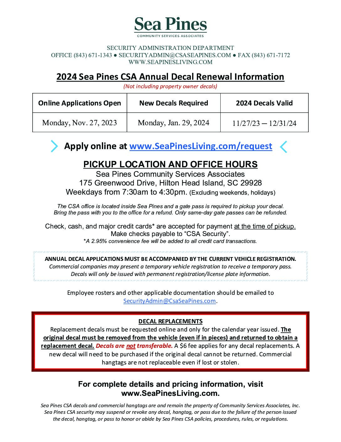 Sea Pines Community Services Associates › Annual Decal Renewal ...