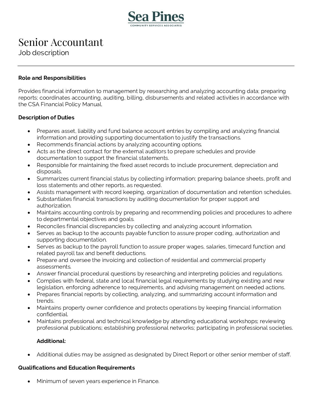 Sea Pines Community Services Associates › Senior Accountant 2024